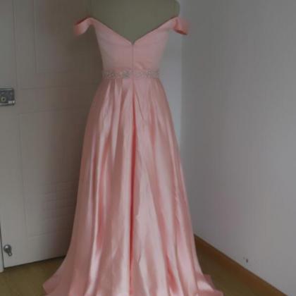 Pink Satin Off Shoulder Party Dresses, Prom Gowns, Simple Prom Dresses ...