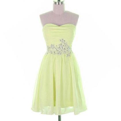 Light Yellow Simple Cute Short Beaded Prom Dresses, Homecoming Dresses ...
