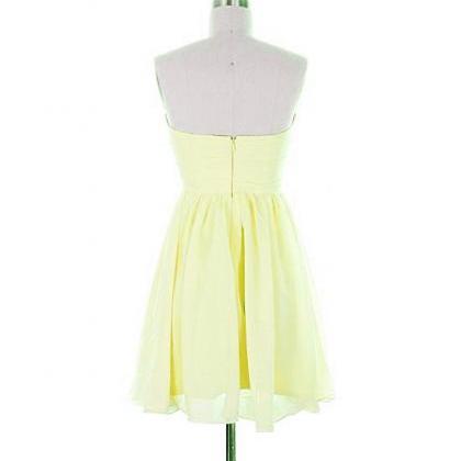 Light Yellow Simple Cute Short Beaded Prom Dresses, Homecoming Dresses ...
