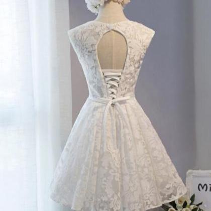 White Lace Simple Party Dress, Graduation Dresses, Lace Formal Dress on ...