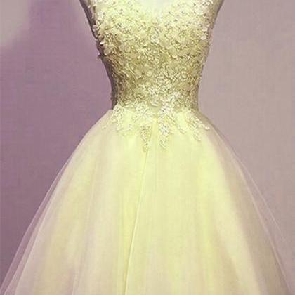 Light Yellow Party Dress, Short Homecoming Dresses, Yellow Short Prom ...