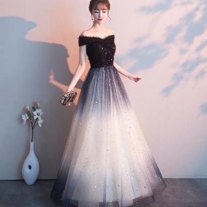Beautiful Gradient Tulle Off Shoulder Bridesmaid Dress, Wedding Party ...