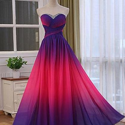 Unique Gradient Chiffon Beaded Long Prom Dress, A-line Floor Length ...