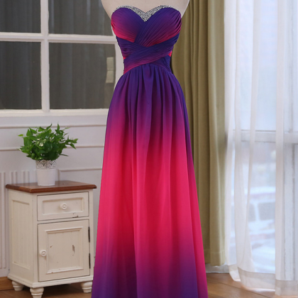 Unique Gradient Chiffon Beaded Long Prom Dress, A-line Floor Length ...