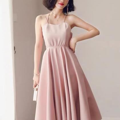 Pink Satin Short Backless Party Dress, Pink Formal Dress Homecoming ...