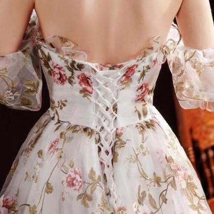 Lovely White Floral Off Shoulder Long Evening Dress Party Dress, A-line ...