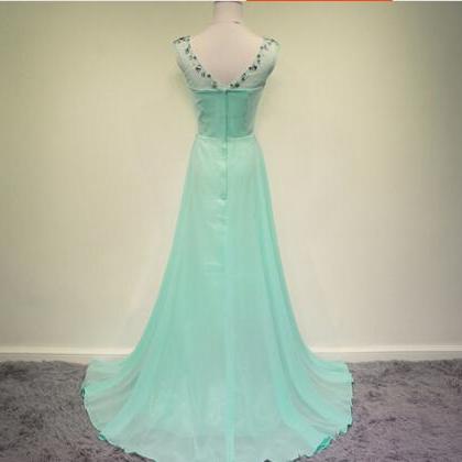 Pretty Mint Chiffon Long Handmade Prom Dresses 2015 With Beadings, Mint ...
