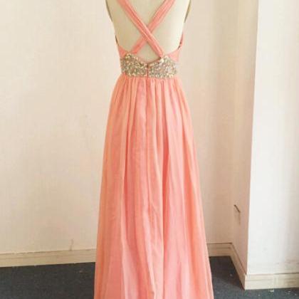 Beautiful Custom Made V-neckline Cross Back Long Prom Dress With ...