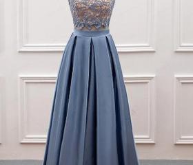 Two Piece Grey-Blue Long Prom Dresses, Two Piece Party Dresses, Evening ...