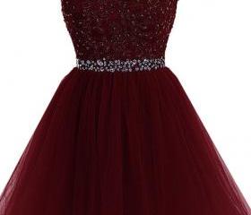 Maroon Short Tulle Party Dresses, Maroon Homecoming Dresses, Short Prom ...