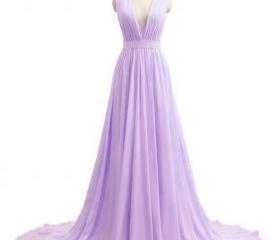 Beautiful Handmade Chiffon Lavender Long Prom Dress With V-back, Custom ...