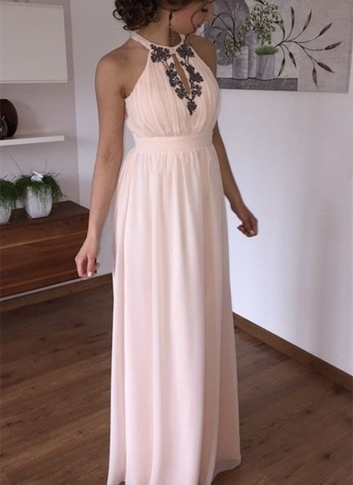 Beautiful Chiffon A-line Formal Dresses For Party, Halter Elegant Prom ...