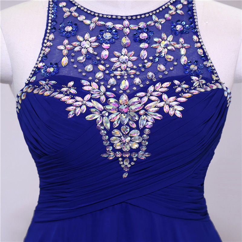 Royal Blue Beaded Halter Neckline Long Prom Dress, Royal Blue Formal ...
