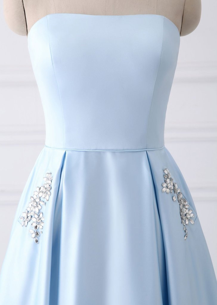 Light Blue Satin A-line Simple Long Formal Gowns, Light Blue Party ...