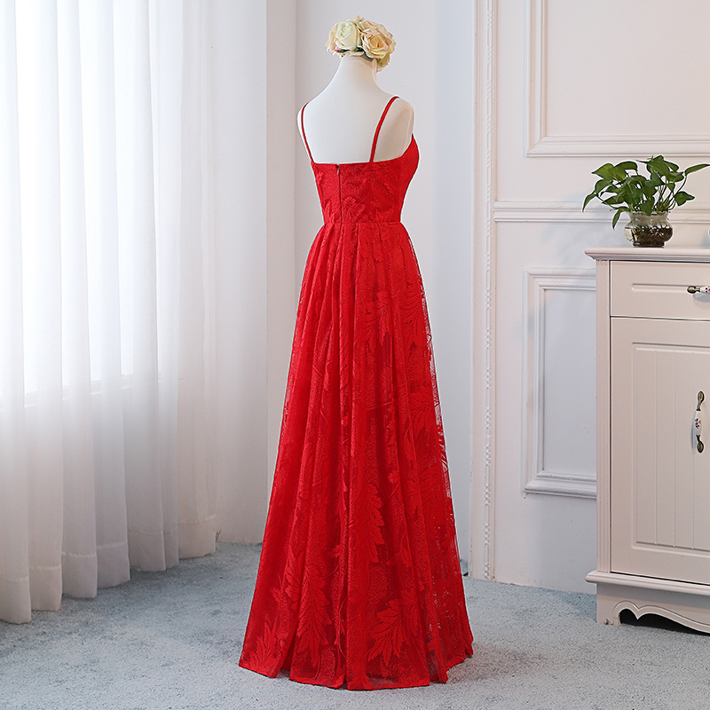 Beautiful Red Straps Lace V-neckline Prom Dress, Red Formal Gowns, Red ...