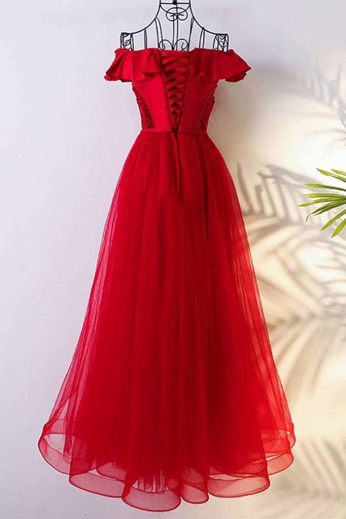 Red Satin And Tulle Elegant Formal Gown, Red Party Dress 2019, Charming ...