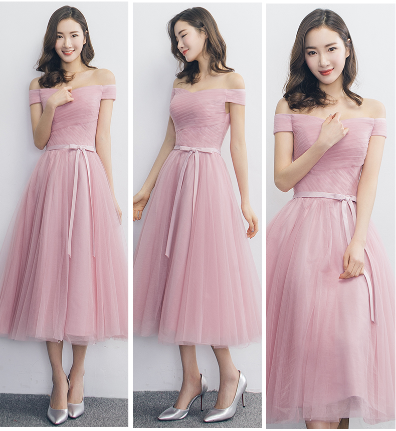 Beautiful Dark Pink Tea Length Tulle Party Dress 2019, Off Shoulder ...