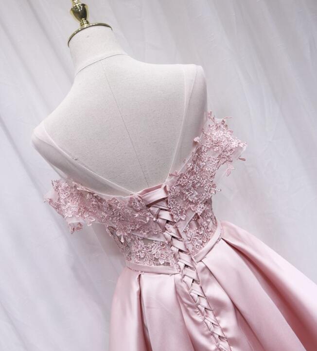 Lovely Pink Satin And Lace Party Dress, Pink Homecoming Dresses on Luulla