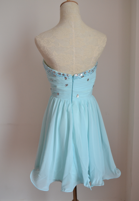 Lovely Light Blue Chiffon Short Prom Dresses 2014 With Beadings on Luulla