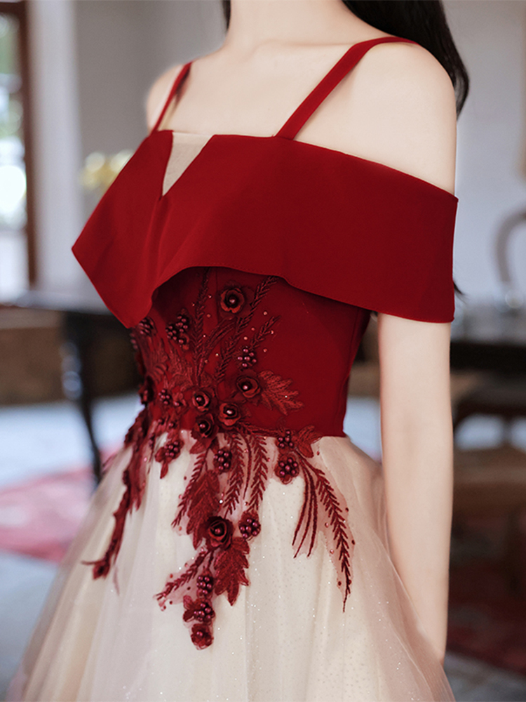 Red And Light Champagne High Low Straps Party Dress, Short Homecoming ...