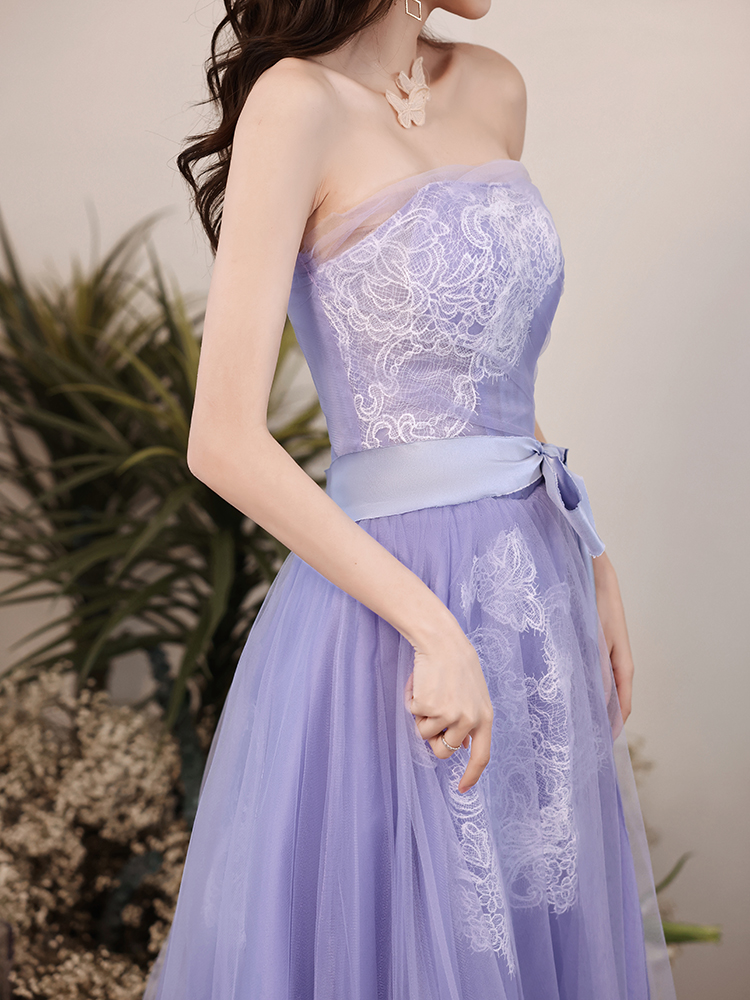 Light Purple Tulle Scoop A-line Party Dress With Lace, Elegant Purple ...