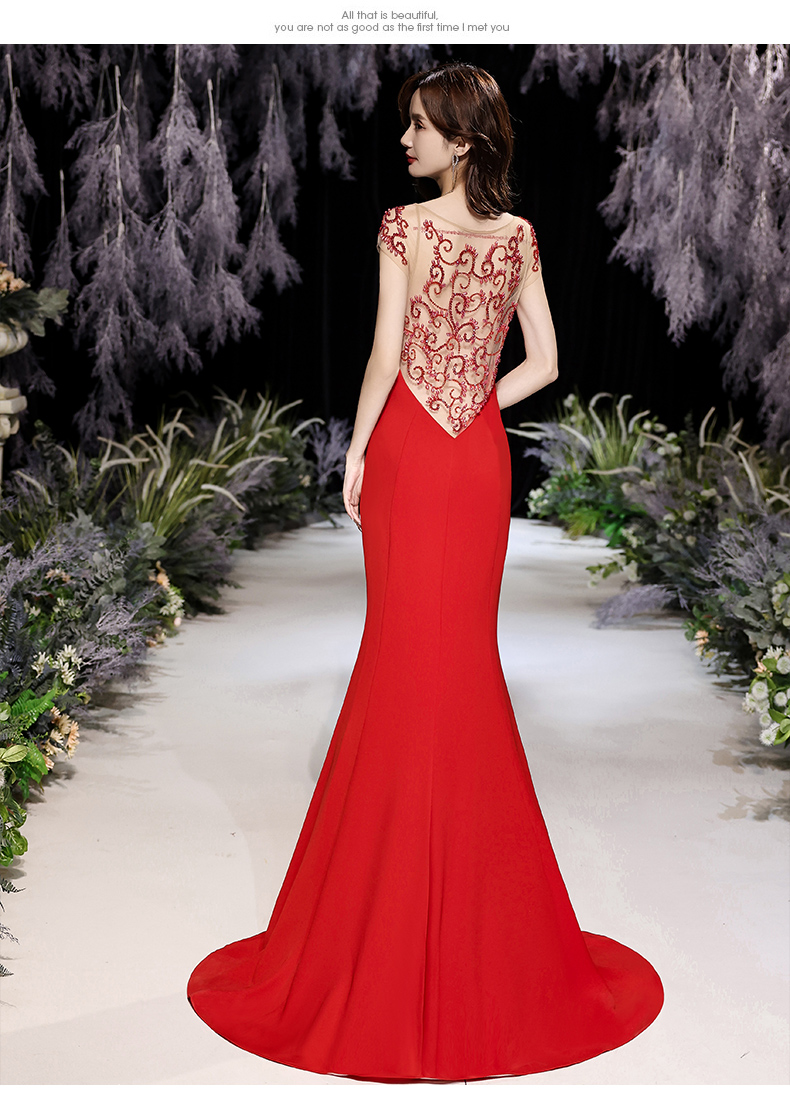 Glam Red Beaded Slit Long Party Dress With Beadings, Long Red Evening ...