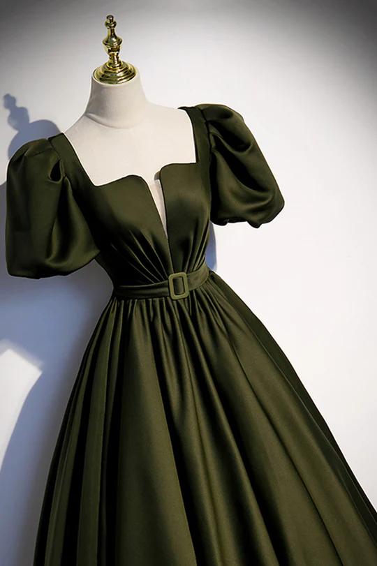 Dark Green Satin Long Party Dress Evening Dress, Green Formal Dress on ...