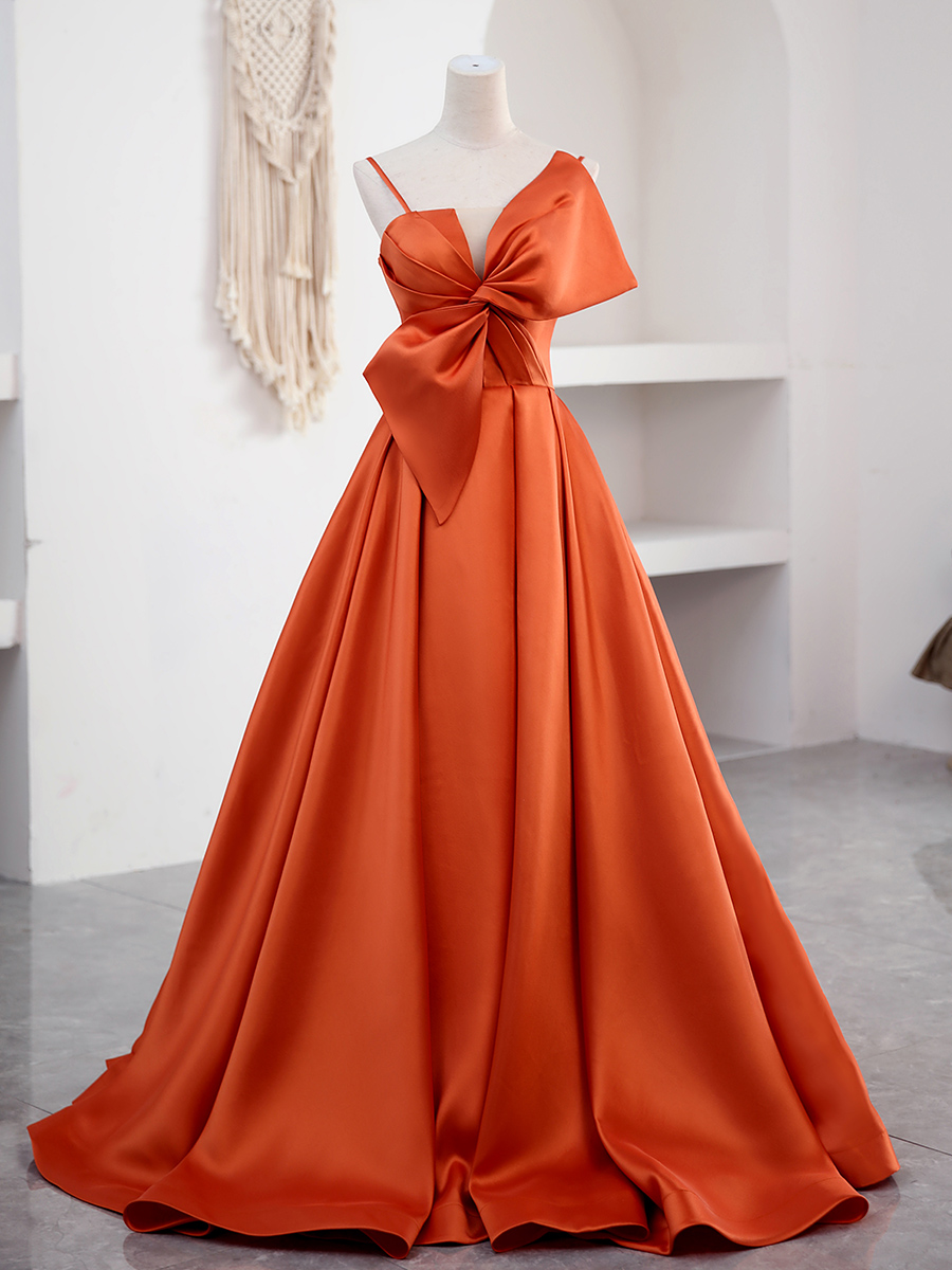 Beautiful Orange Satin Floor Length Long Party Dress Prom Dress, Long ...