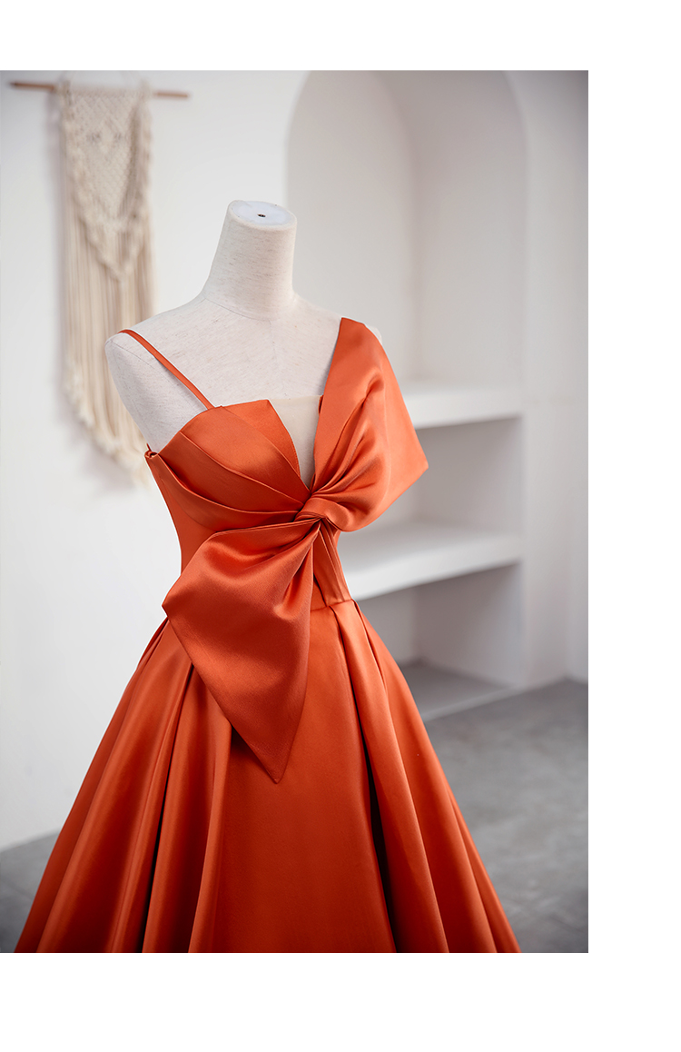 Beautiful Orange Satin Floor Length Long Party Dress Prom Dress, Long ...