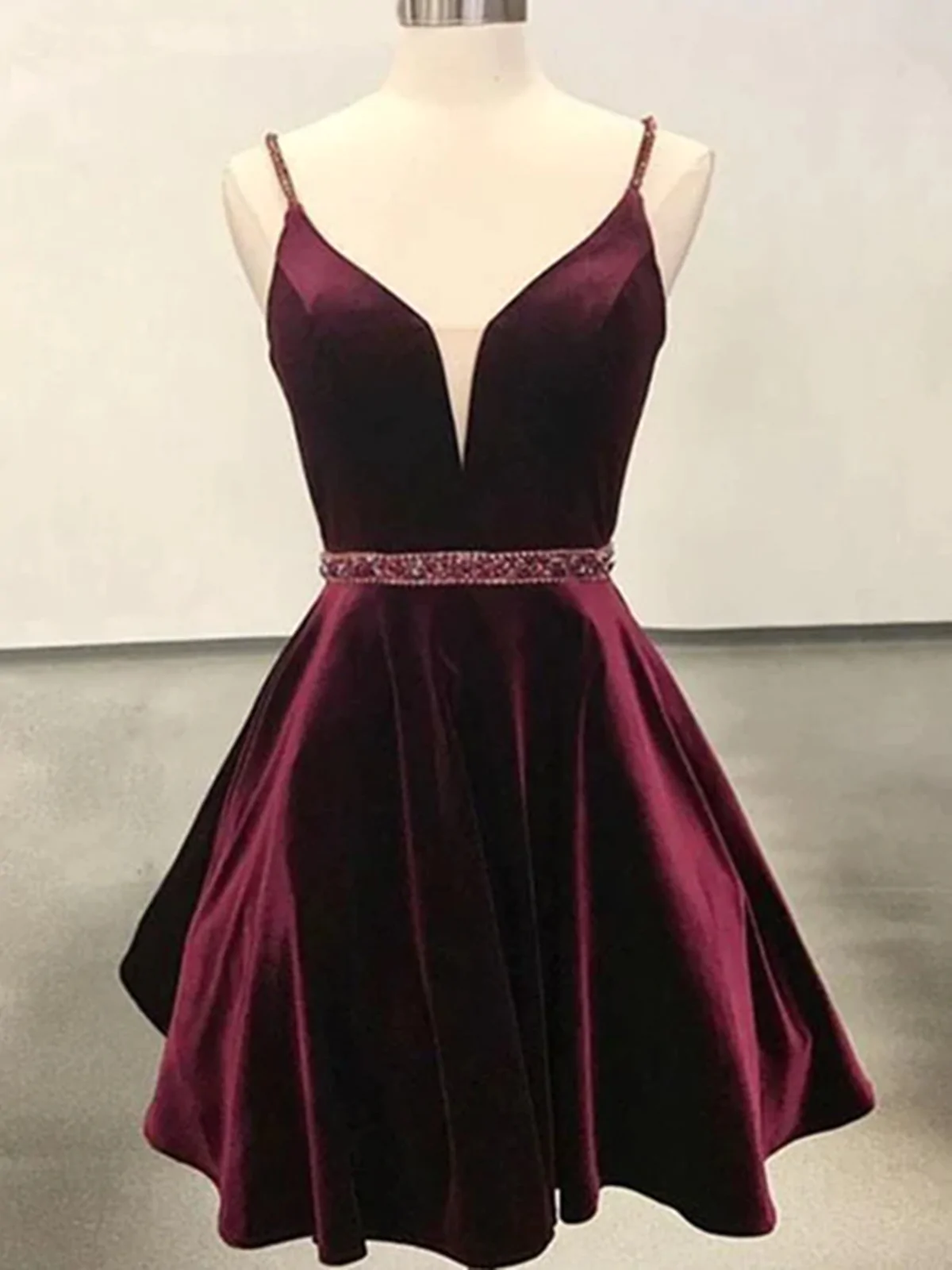 V Neck Short Burgundy Prom Dresses, Deep V Neck Short Burgundy Formal ...