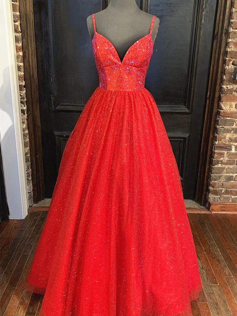 Red Shiny Tulle Sweetheart Long Party Dress, Red Simple Prom Dress on ...