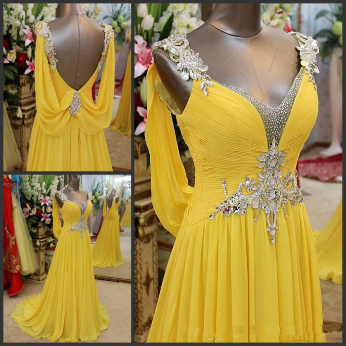 Pretty Yellow Delicate Beadings Sweetheart Prom Gown 2015, Yellow Prom ...