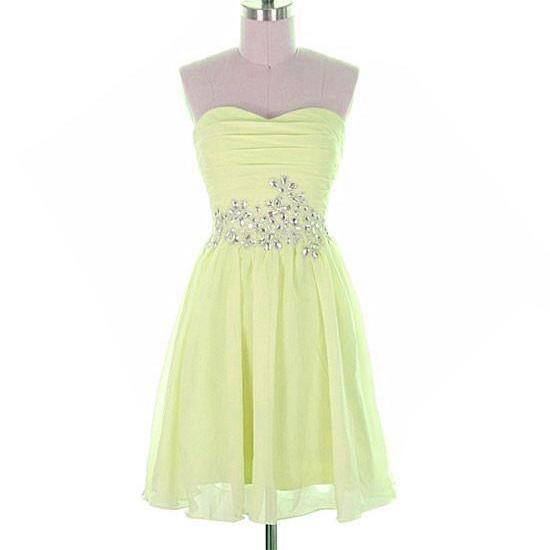 Light Yellow Simple Cute Short Beaded Prom Dresses, Homecoming Dresses ...