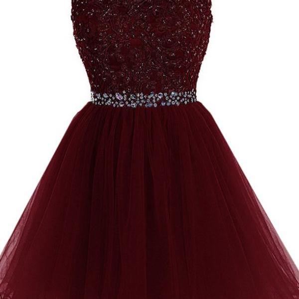 Maroon Short Tulle Party Dresses, Maroon Homecoming Dresses, Short Prom ...