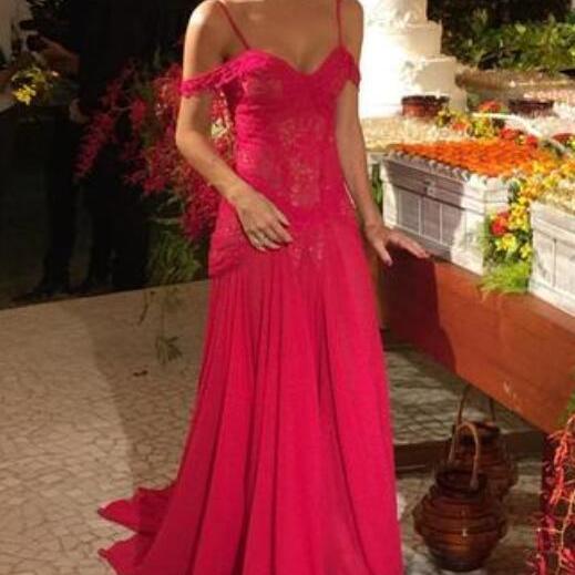 Beautiful Red Straps Off Shoulder Long Chiffon Prom Dress, Prom Dress ...