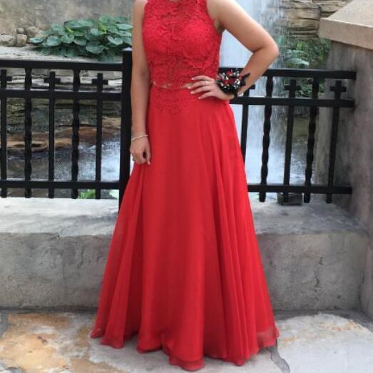 Red Lace And Chiffon Long Prom Dresses, Junior Prom Dress 2018, Red ...