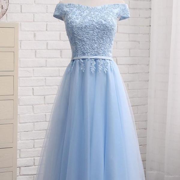 Blue Tea Length Bridesmaid Dress, Lovely Party Dress 2019 on Luulla