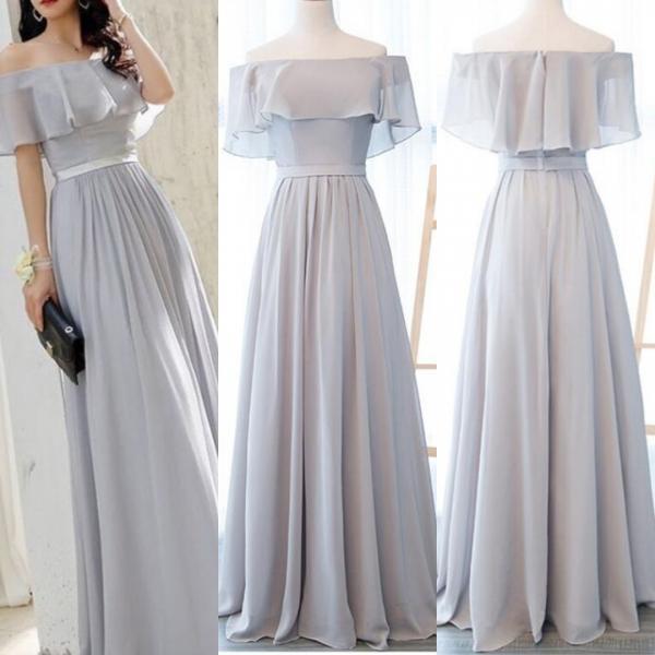 Beautiful Grey The Off Shoulder Long Party Gowns, Grey Prom Dress 2019 ...