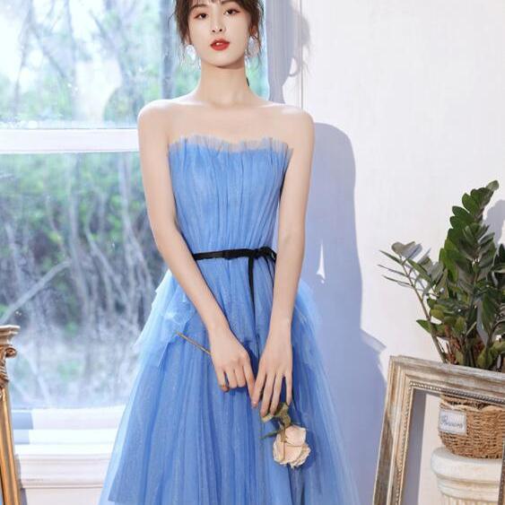 Lovely Short Blue Knee Length Wedding Party Dress, Blue Short Prom ...