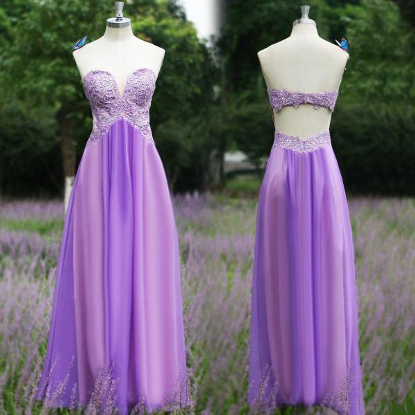 Charming Lavender Long Sweetheart Chiffon Prom Gonw 2015, Prom Dresses ...