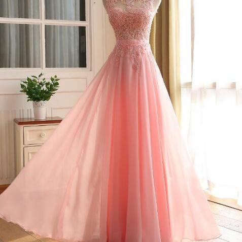Elegant Chiffon Pink A-line Floor Length Long Party Dress, Prom Dress ...