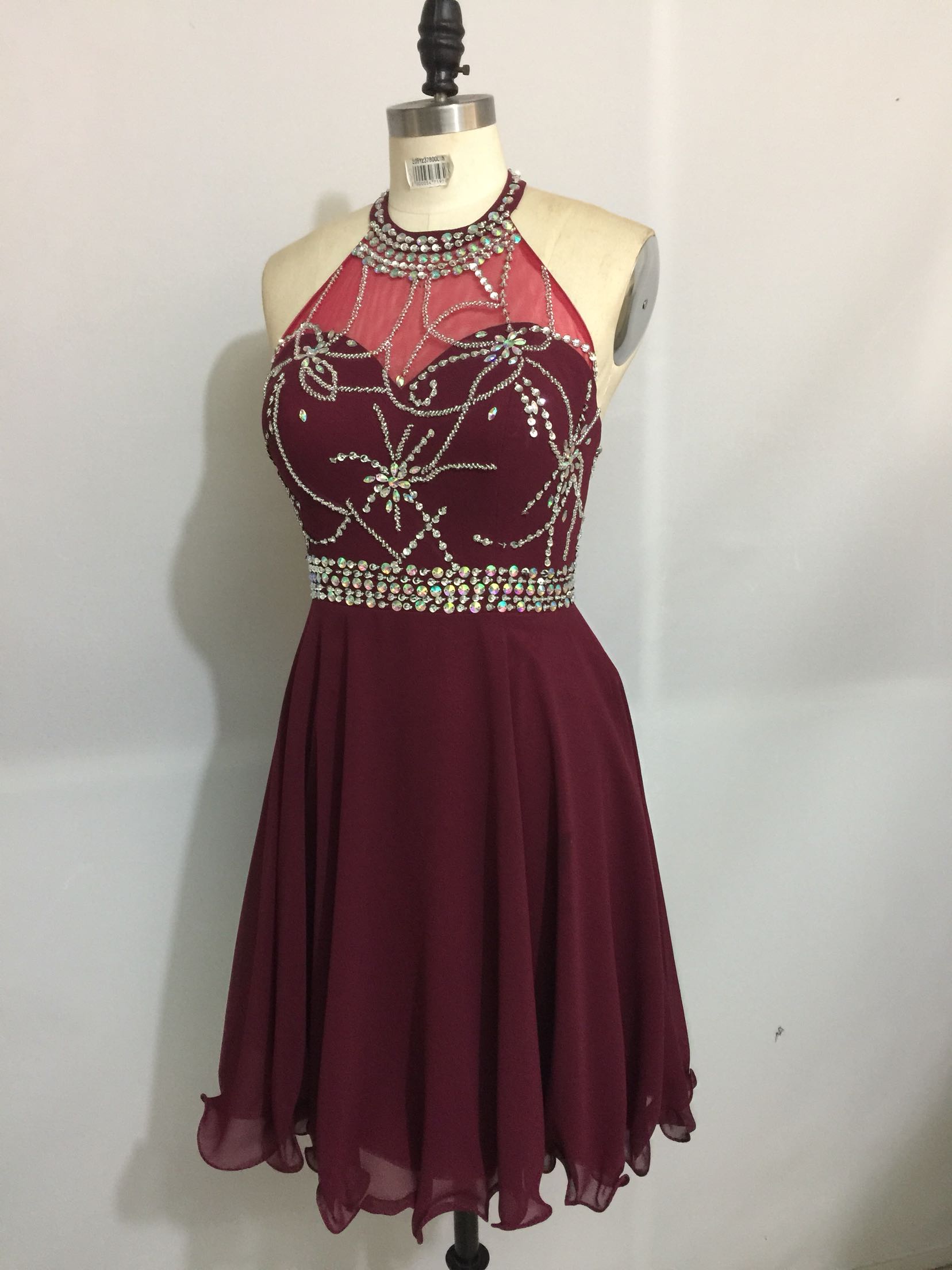 Lovely Maroon Halter Short Homecoming Dresses, Short Party Dresses ...