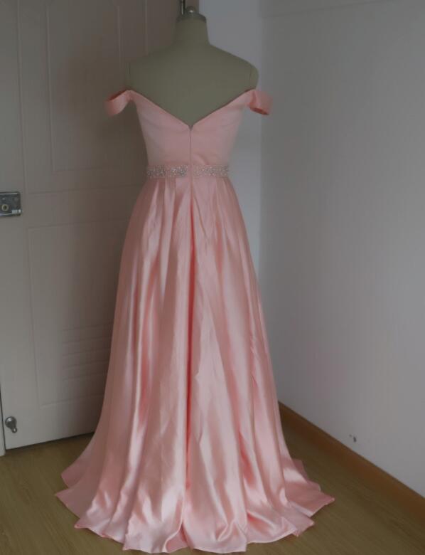 Pink Satin Off Shoulder Party Dresses, Prom Gowns, Simple Prom Dresses ...