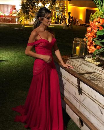 Beautiful Red Straps Off Shoulder Long Chiffon Prom Dress, Prom Dress ...