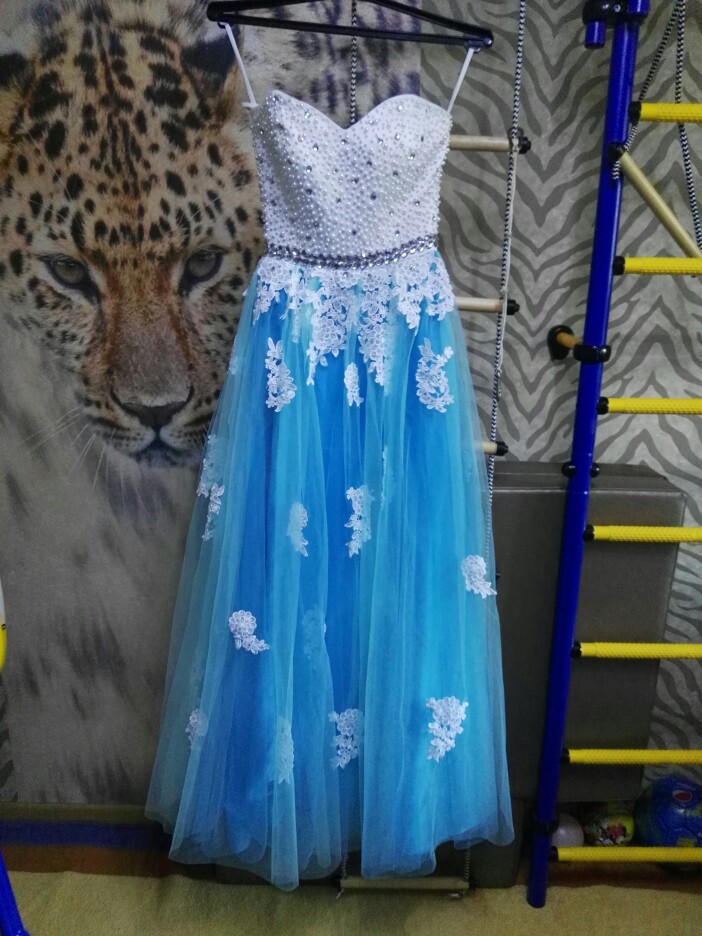 Blue A-line Prom Dress, Beaded And Applique Charming Handmade Prom ...