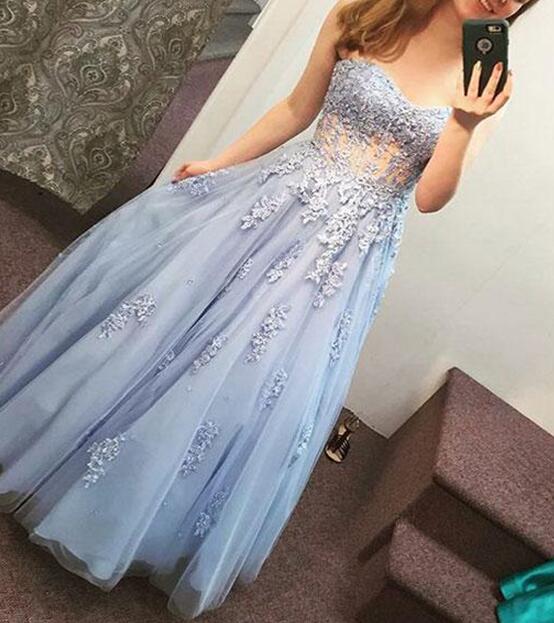 Light Blue Tulle Sweetheart Prom Dress, Junior Prom Dress, Prom Gowns ...