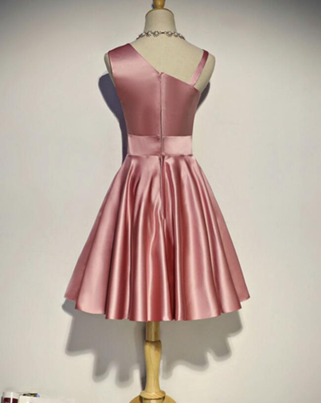 Beautiful Cute One Shoulder Satin Short Formal Dress, Senior Prom Dress ...