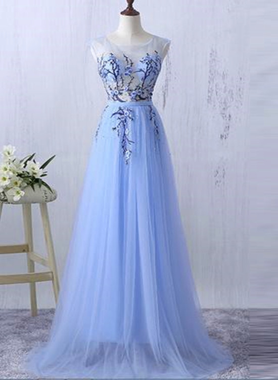 Elegant Light Blue Tulle Formal Dress 2019, Charming Formal Gowns 2019 ...