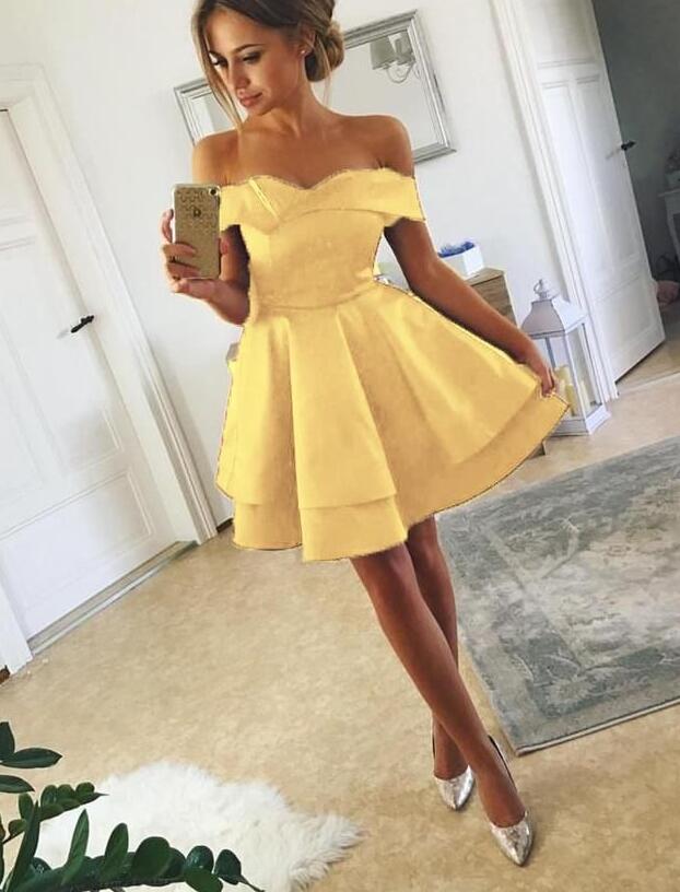 Cute Off The Shoulder Satin Homecoming Dress, Short Prom Dress 2020 on ...