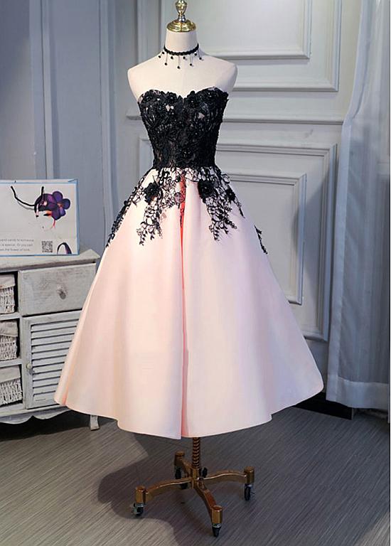 Cute Satin Light Pink Tea Length Formal Dress, Prom Dress 2020 on Luulla